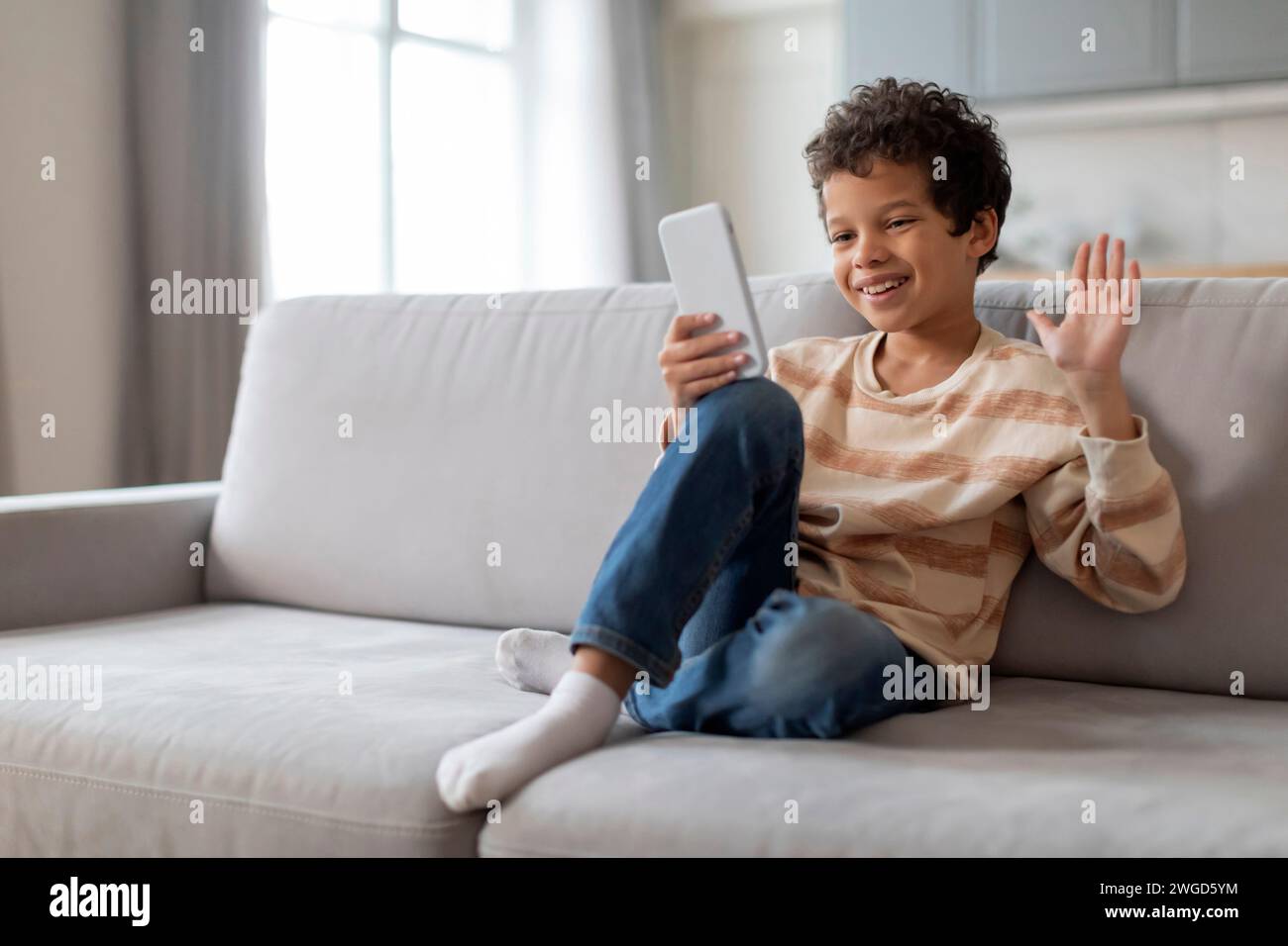 Boy kid making video call hi-res stock photography and images - Alamy