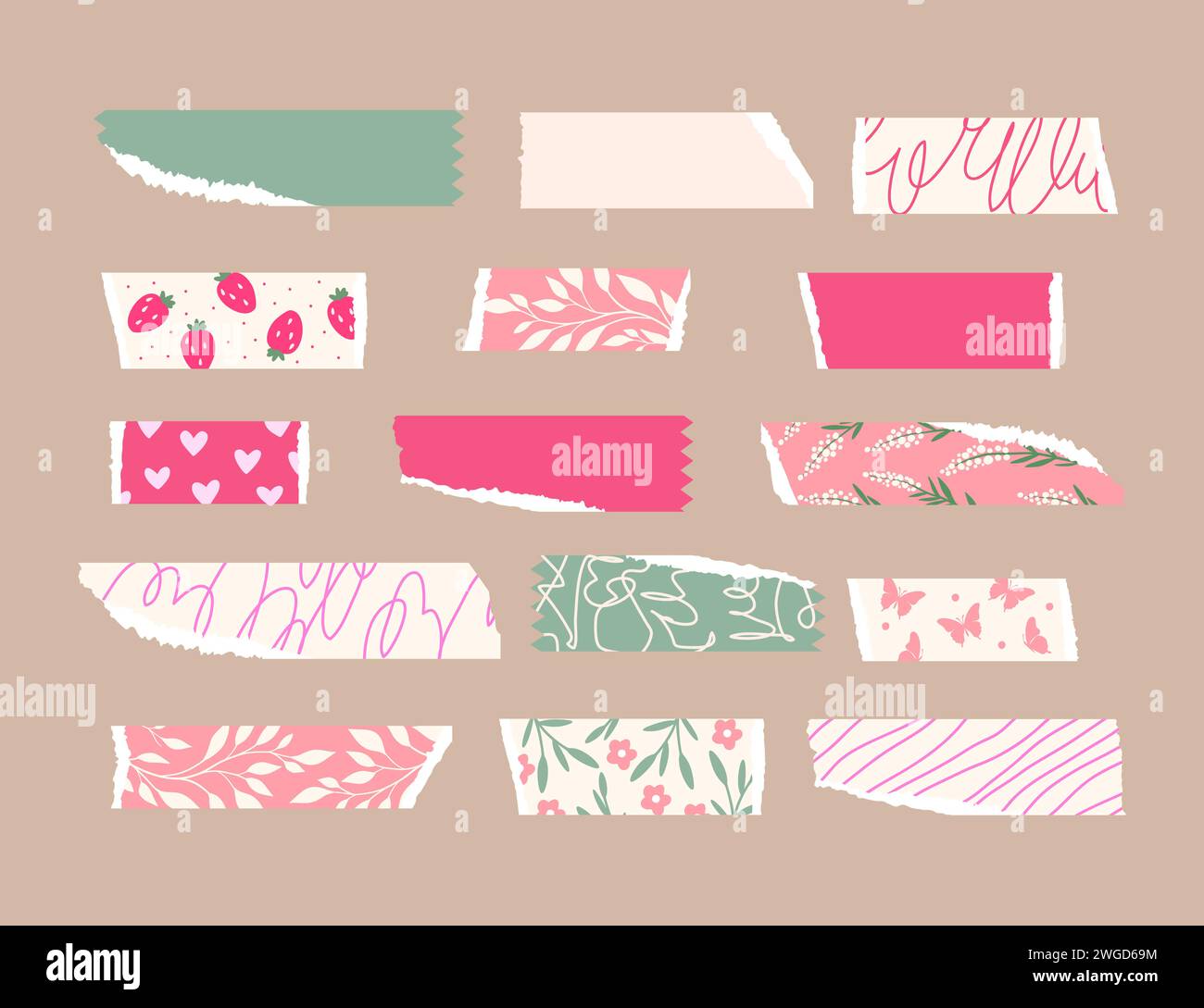 Cute Tape Strip Washi Strawberry Ripped Paper Collection. Scrapbook ...