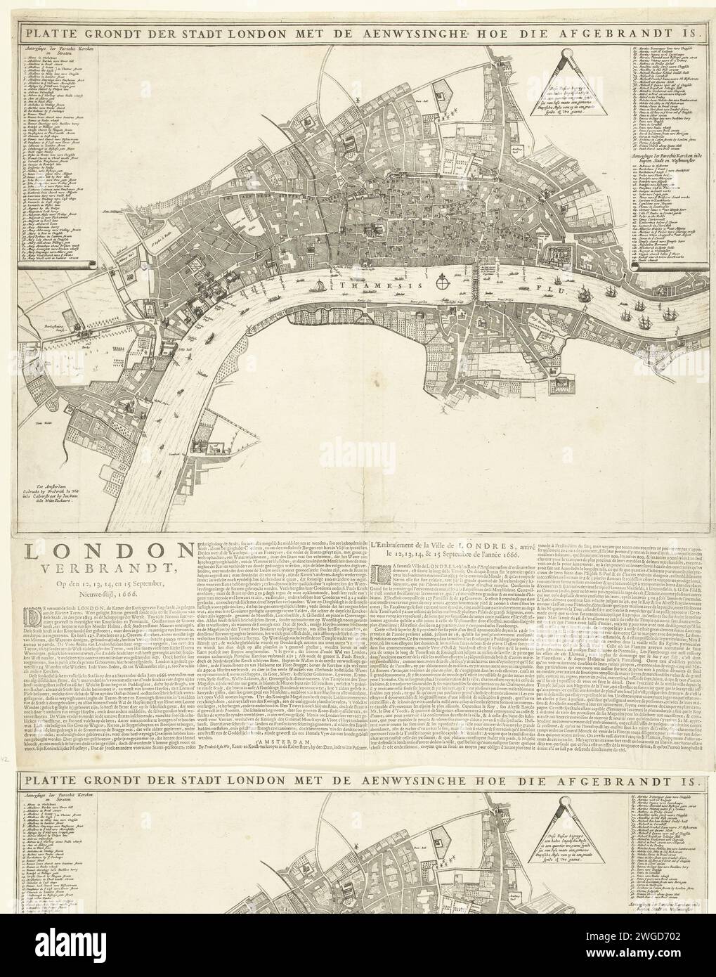 Map of London after the big fire of 1666, 1666 print Map of London on ...