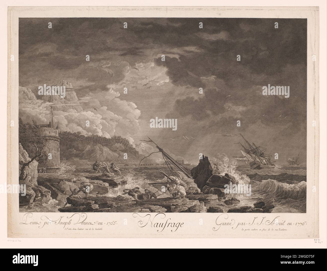 Sea landscape with shipwrecked, Jean Jacques Avril (I), After Claude ...