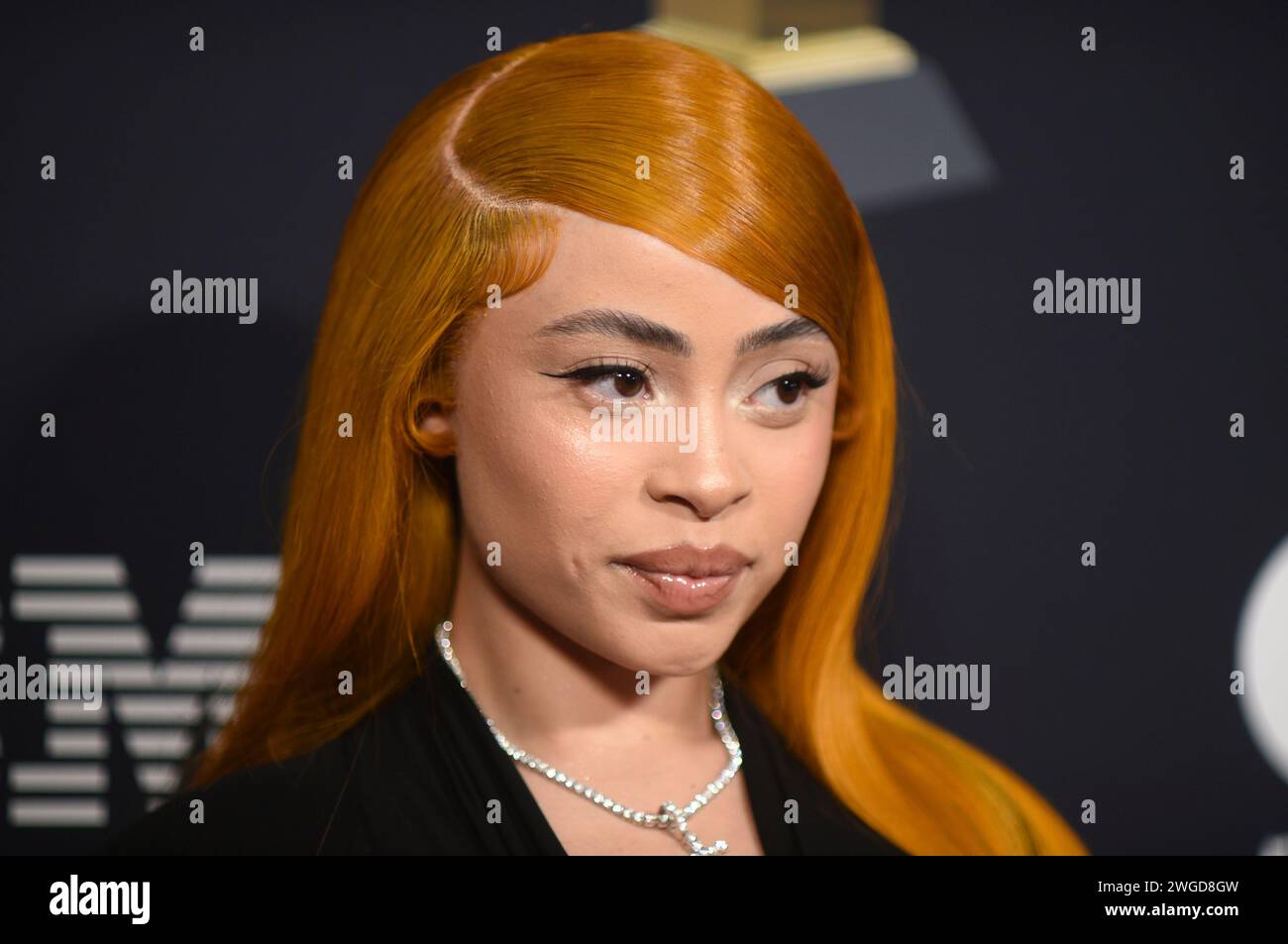 Ice Spice arrives at the Pre-Grammy Gala on Saturday, Feb. 3, 2024, at ...