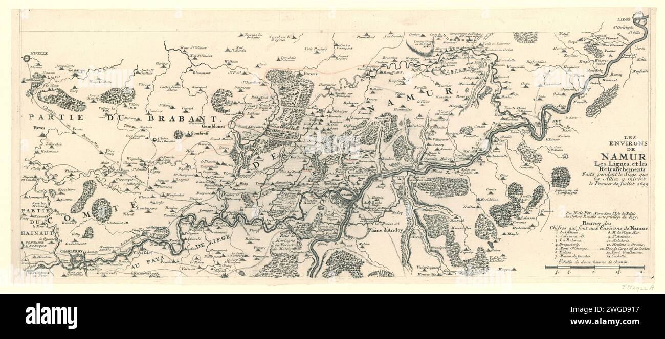 Map of names and surroundings during the siege, 1695, Anonymous, 1695 print Map of names and ...