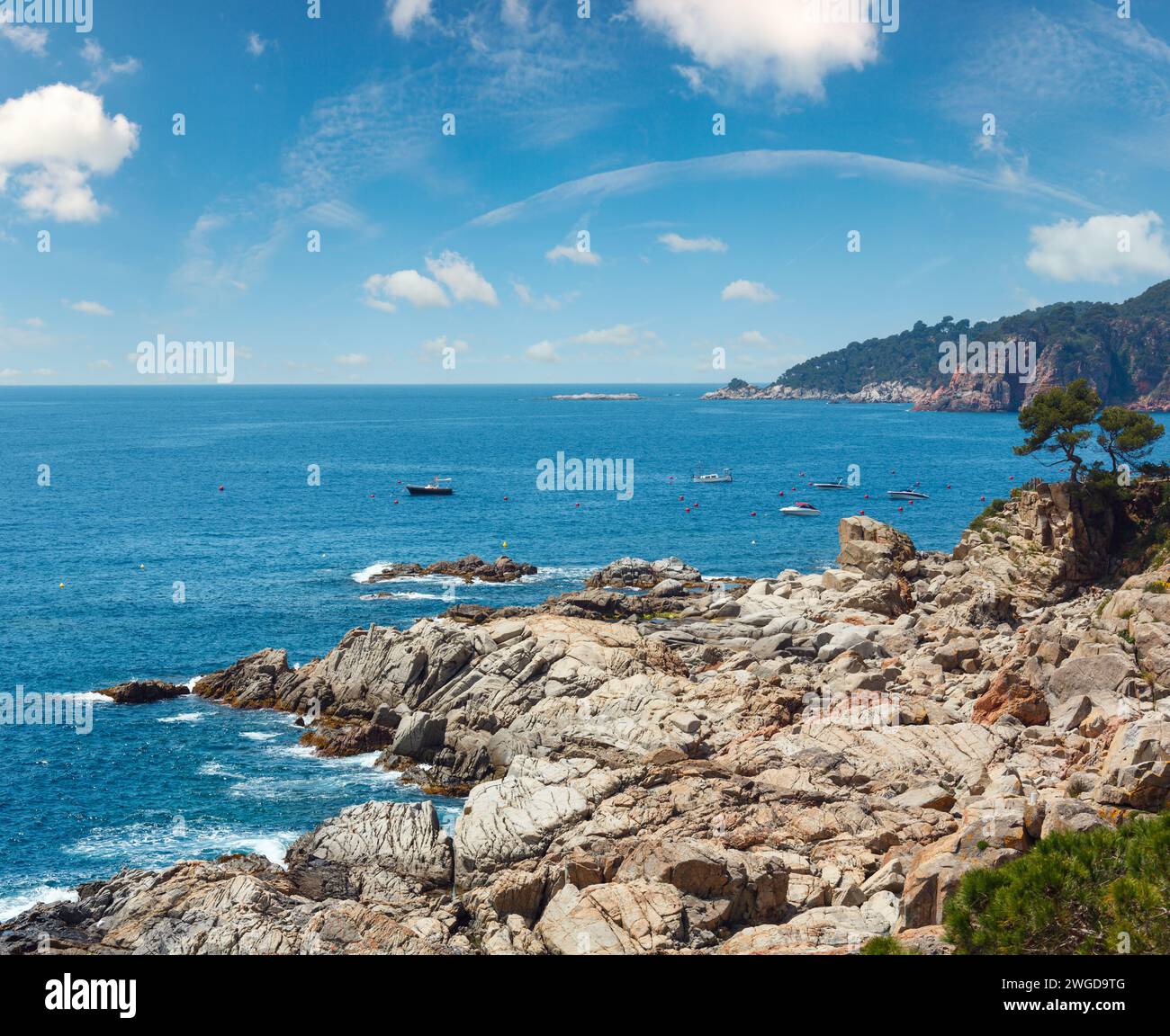 Summer sea stony coast view. Coastline between Barcelona and Palamos ...
