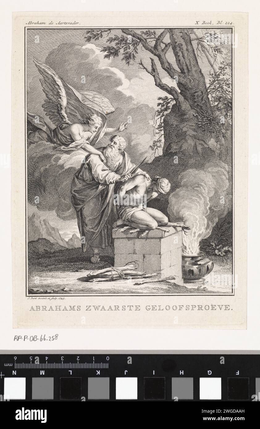 Offer from Abraham, Jan Punt, 1745 print Abraham raises his sword to ...