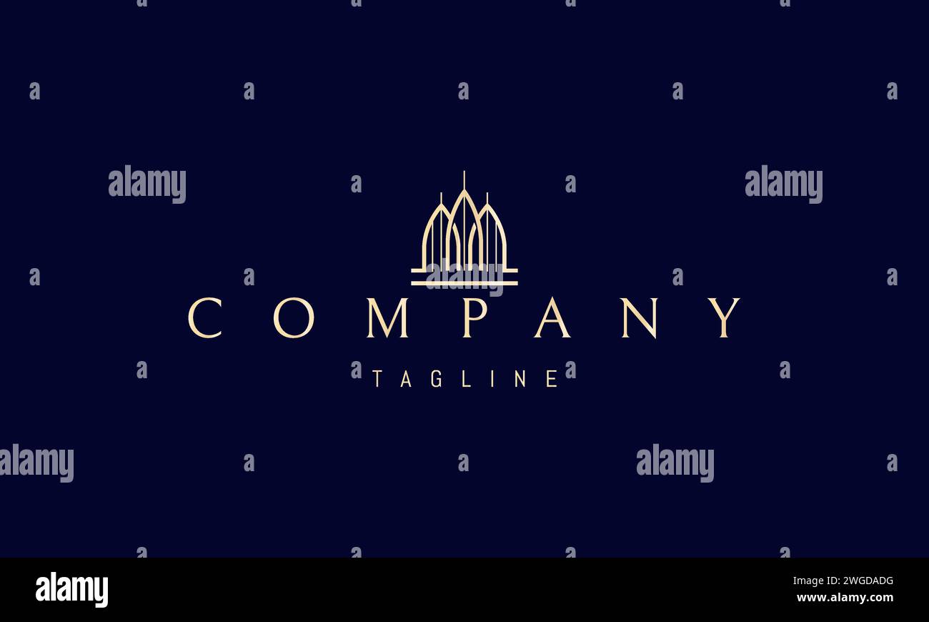 A vector golden logo with an abstract image of arched windows in an ...