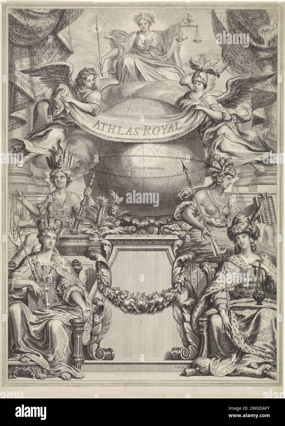 Justice surrounded by the four continents, Jacob Gole, 1680 - 1724 ...