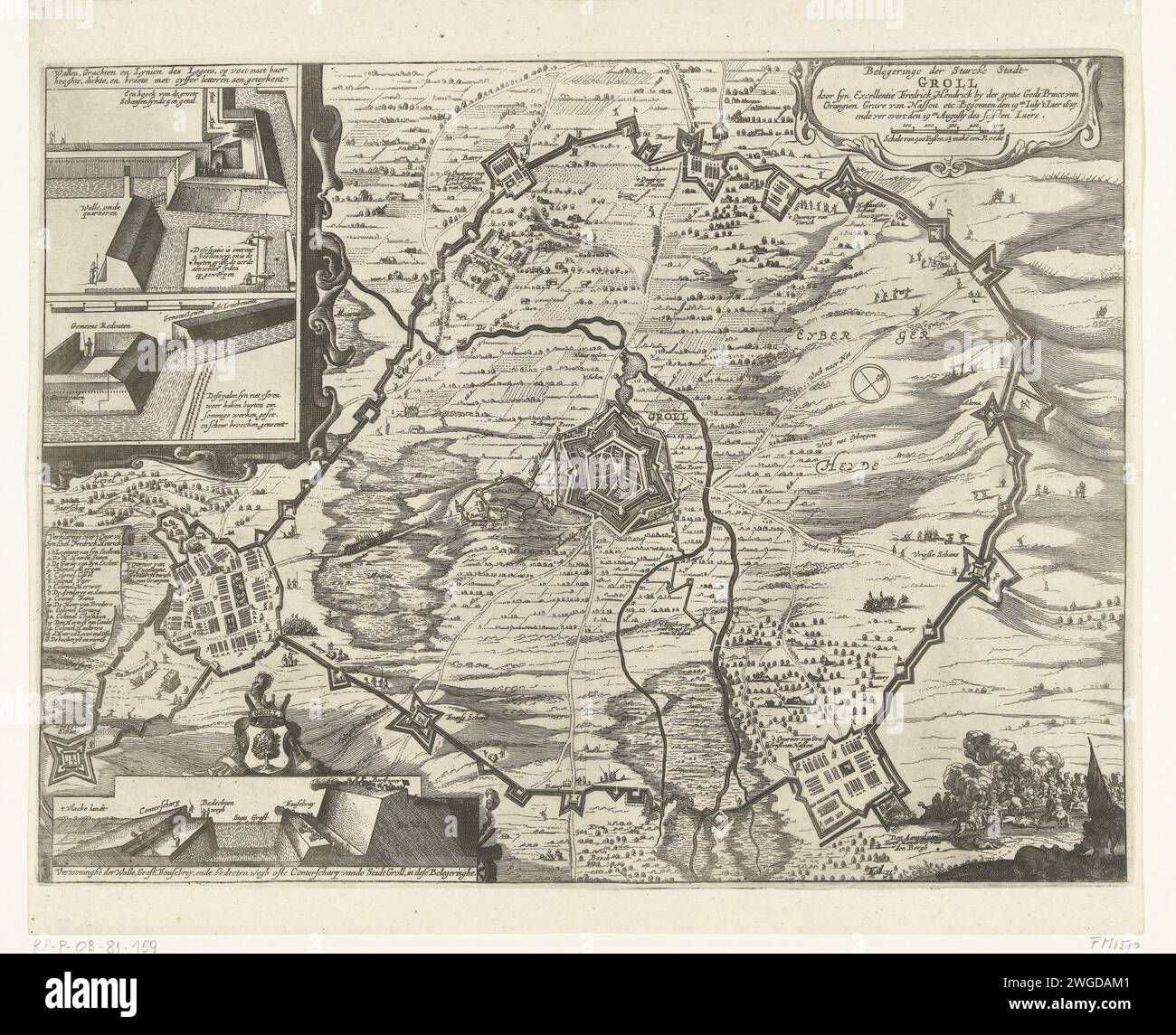 Map of the siege of Groenlo by Frederik Hendrik, 1627, 1651 print Siege ...