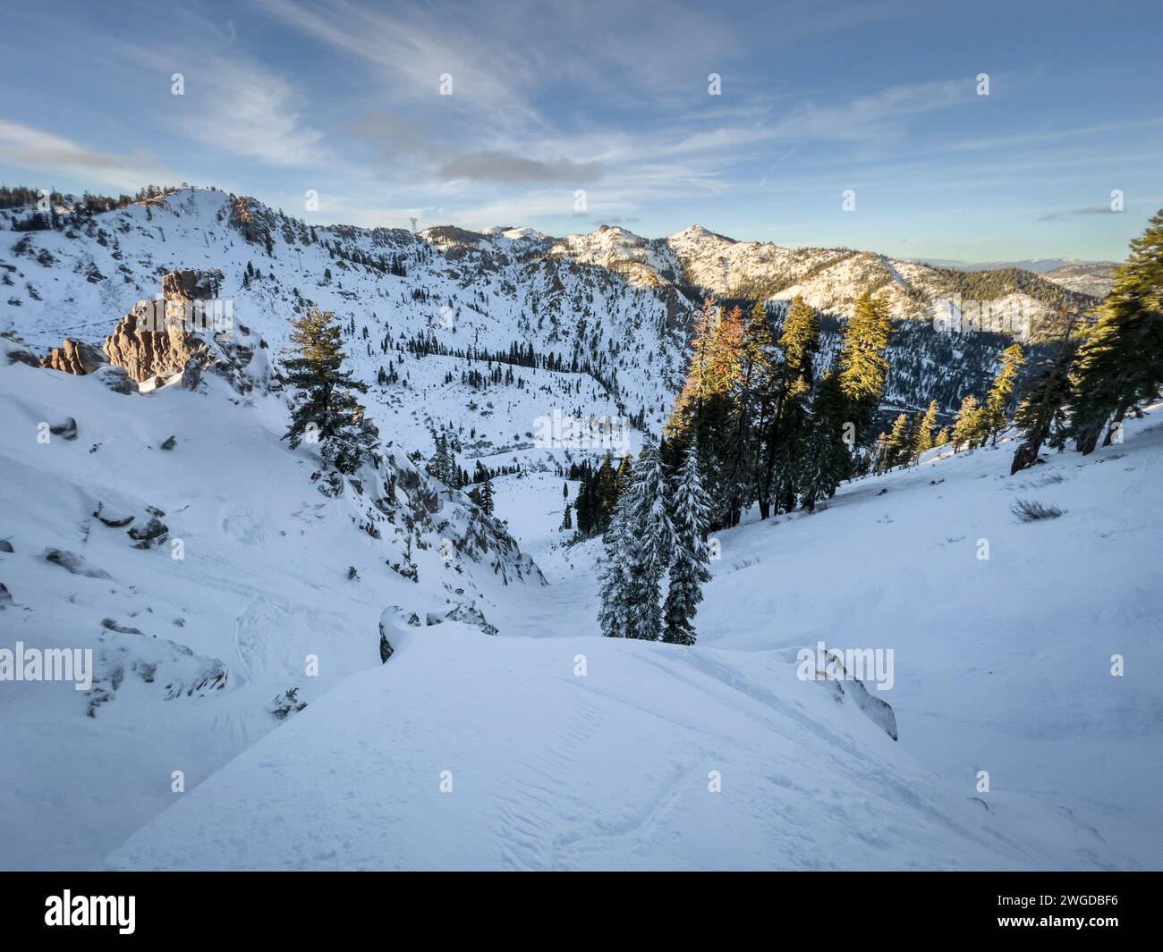 A mountain chute covered in snow near Lake Tahoe, California Stock ...