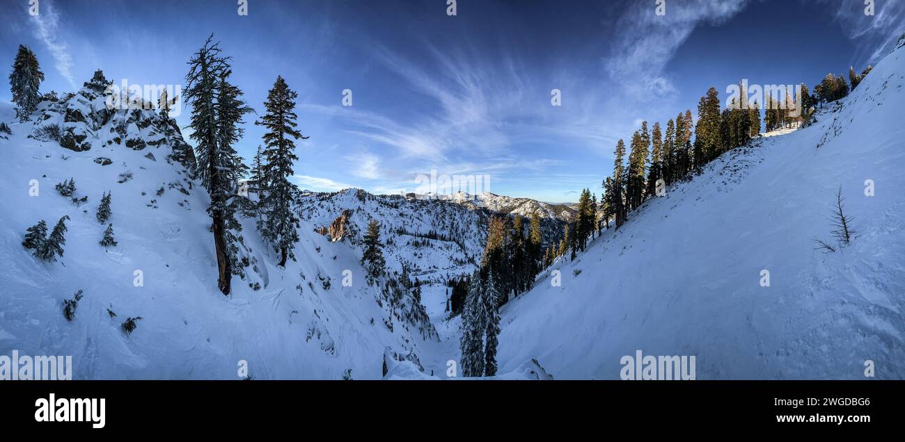 A mountain chute covered in snow near Lake Tahoe, California Stock ...