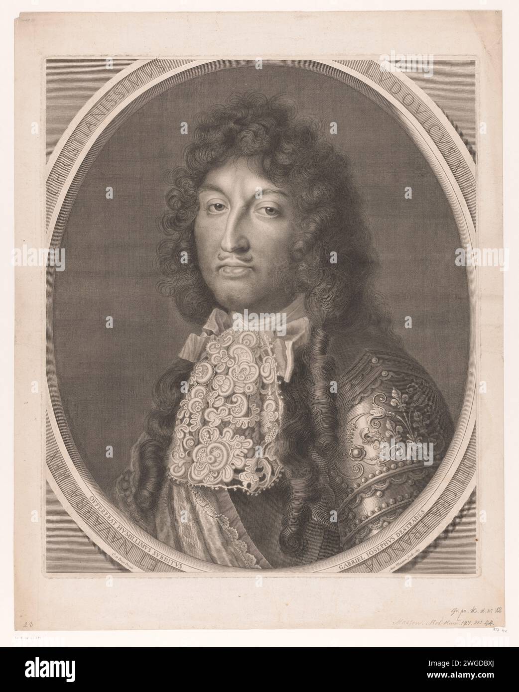 Portrait of Louis XIV van France, Antoine Masson, After Charles Le Brun, 1679 print paper ...
