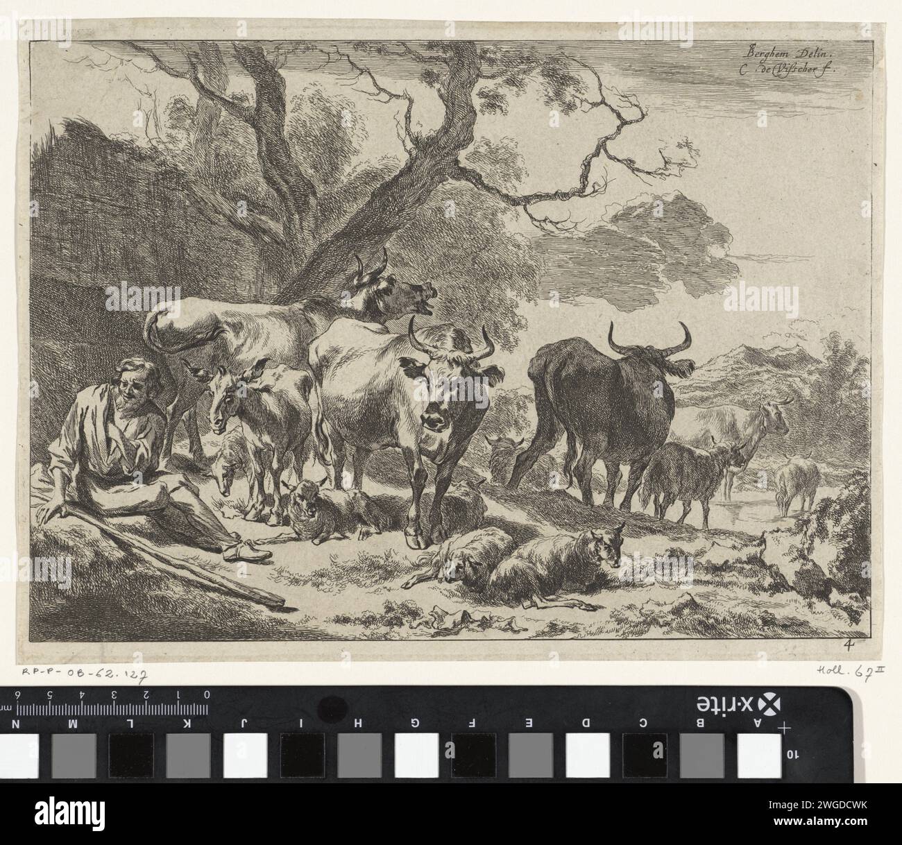 Resting old shepherd with his herd, Cornelis Visscher (II), After ...