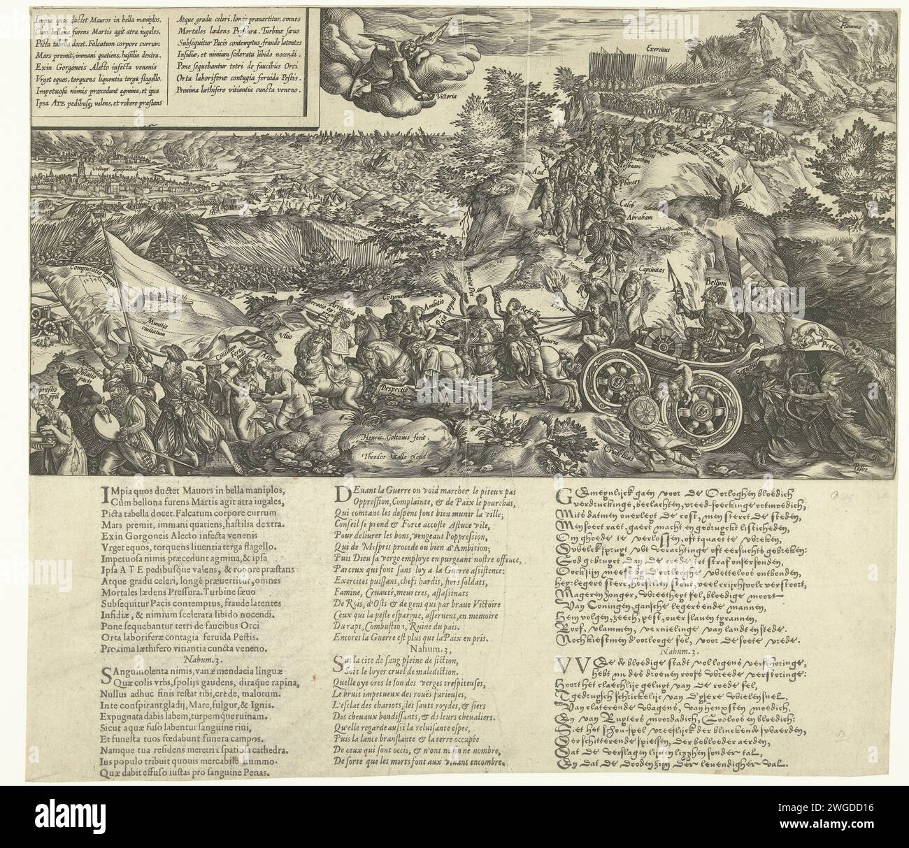 War triumphal wagon, 1578 print Allegory of the causes and consequences ...