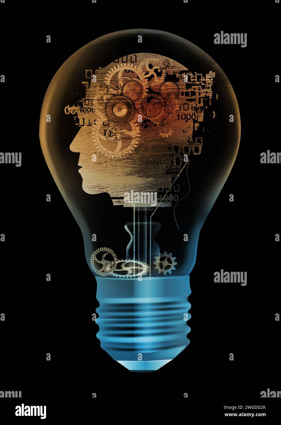 Man with Burn out syndrome in light bulb. Illustration of light bulb ...