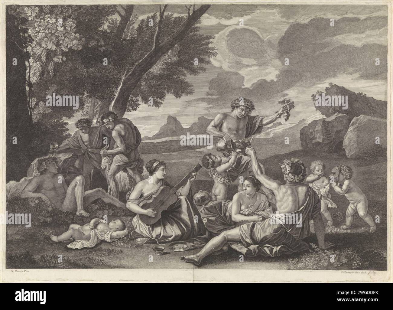 Landscape with Bacchants, Franz Ertinger, After Nicolas Poussin, 1685 ...