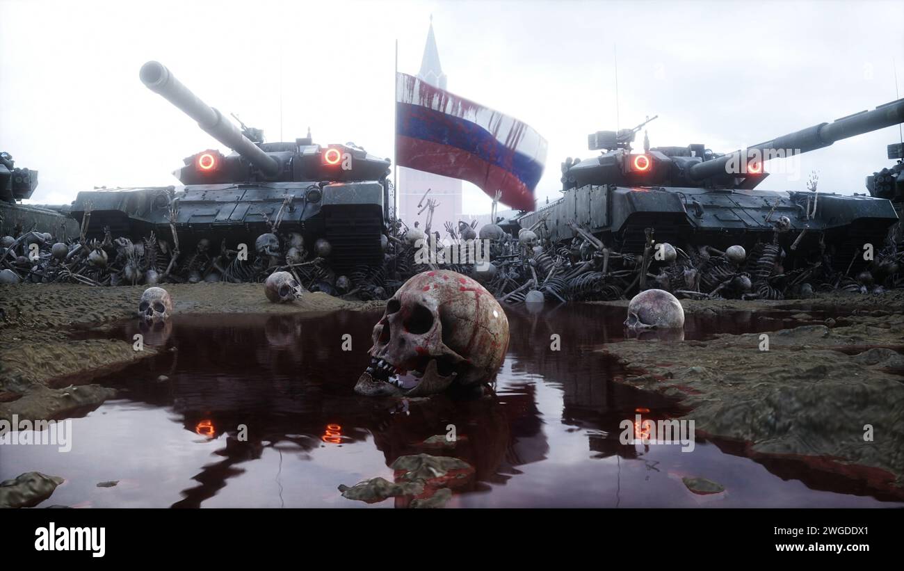 Russian military tanks and skulls. Anti war concept. 3d rendering Stock ...