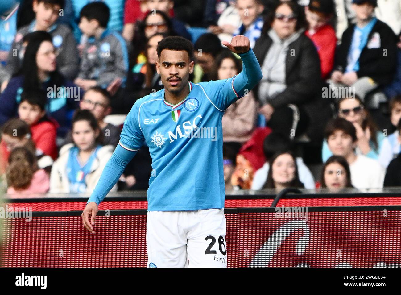 Napoli, Italy. 4, Feb, 2024 Cyril Ngonge of SSC Napoli gestures during ...
