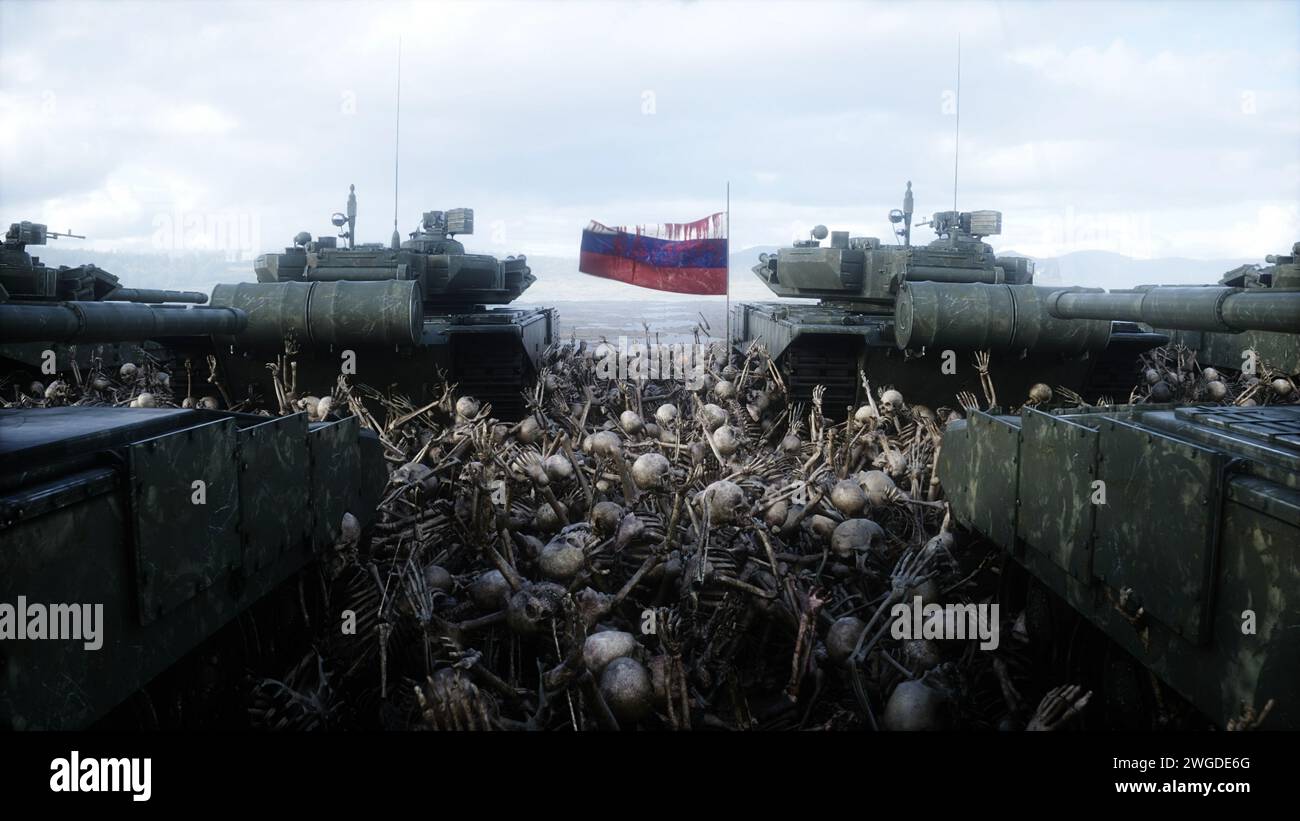 Russian military tanks and skulls. Anti war concept. 3d rendering Stock ...