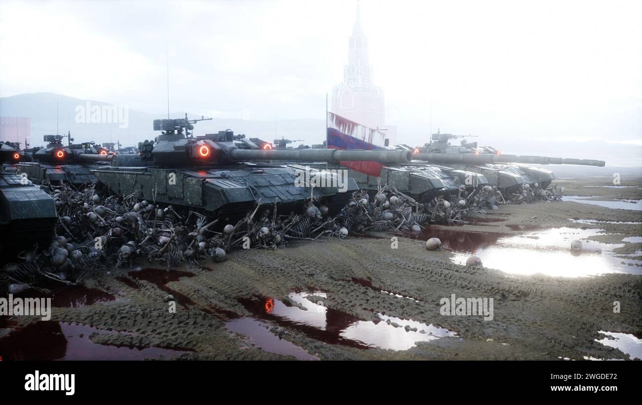 Russian military tanks and skulls. Anti war concept. 3d rendering Stock ...