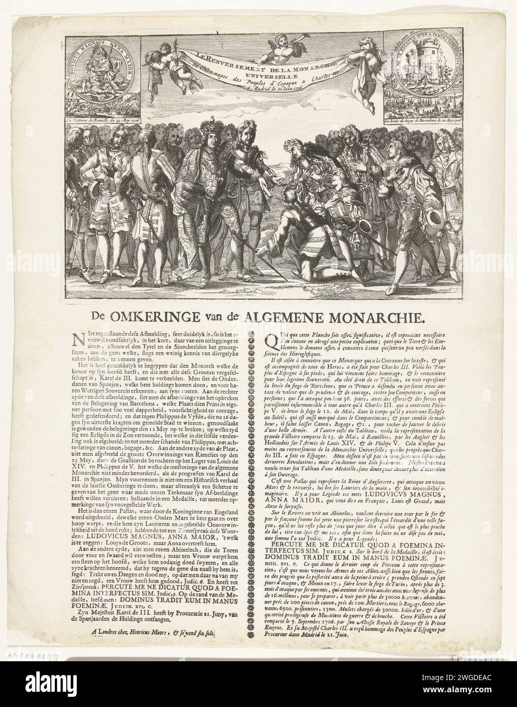 Reflives of the Spaniards to Karel III, 1706, 1706 print The Spaniards ...