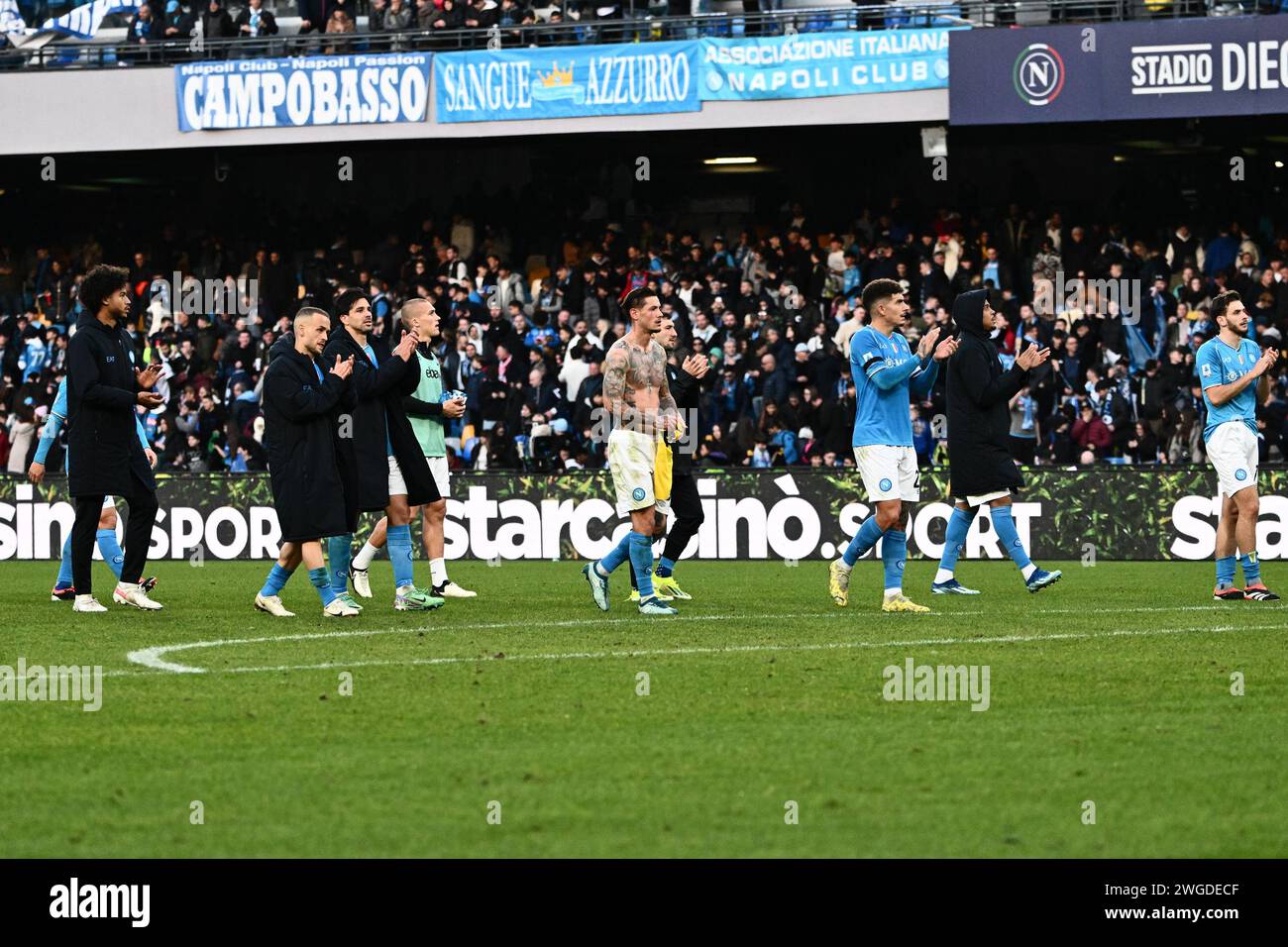 Napoli, Italy. 4th Feb, 2024. Players of SSC Napoli celebrate winning ...