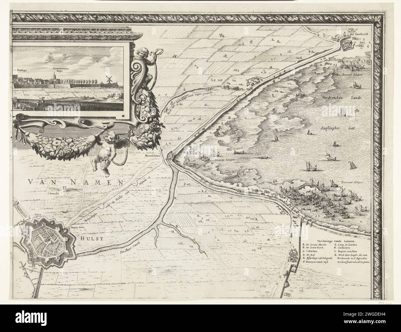 Siege and conquest of Hulst by Frederik Hendrik (leaf top right), 1645 ...