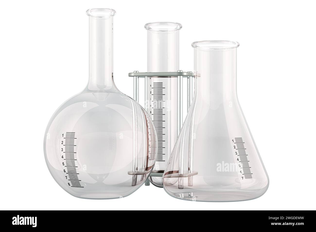 Empty chemical flasks, 3D rendering isolated on white background Stock ...