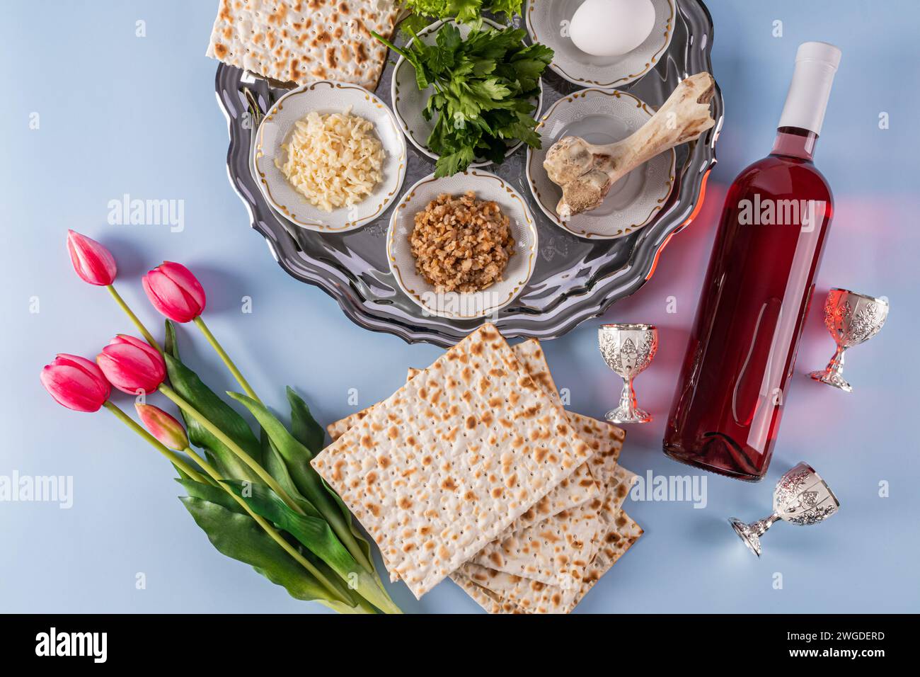 A beautiful dish with festive food for the Jewish Passover holiday ...