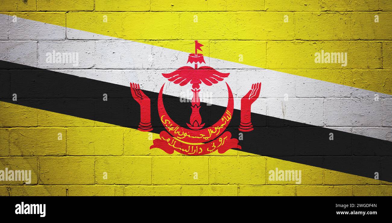 Flag of Brunei painted on a cinder block wall Stock Photo - Alamy