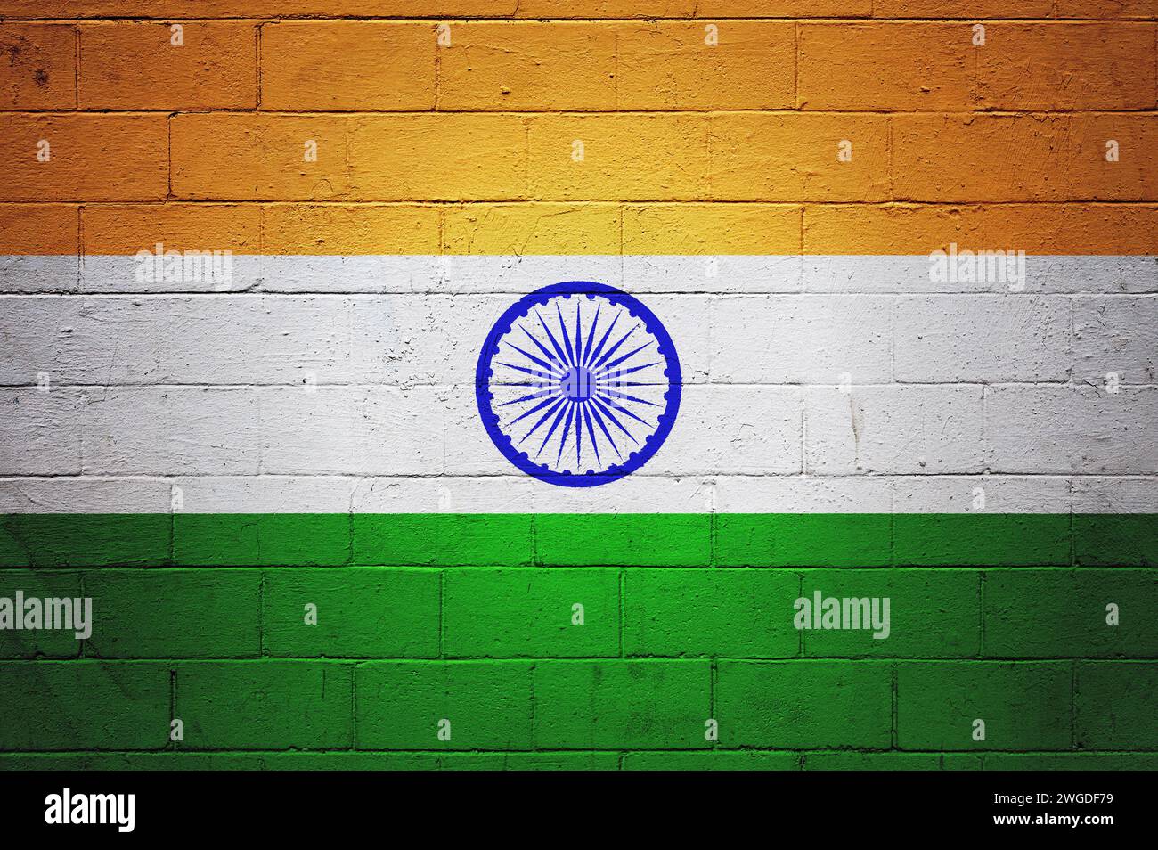 Flag of India painted on a cinder block wall Stock Photo - Alamy