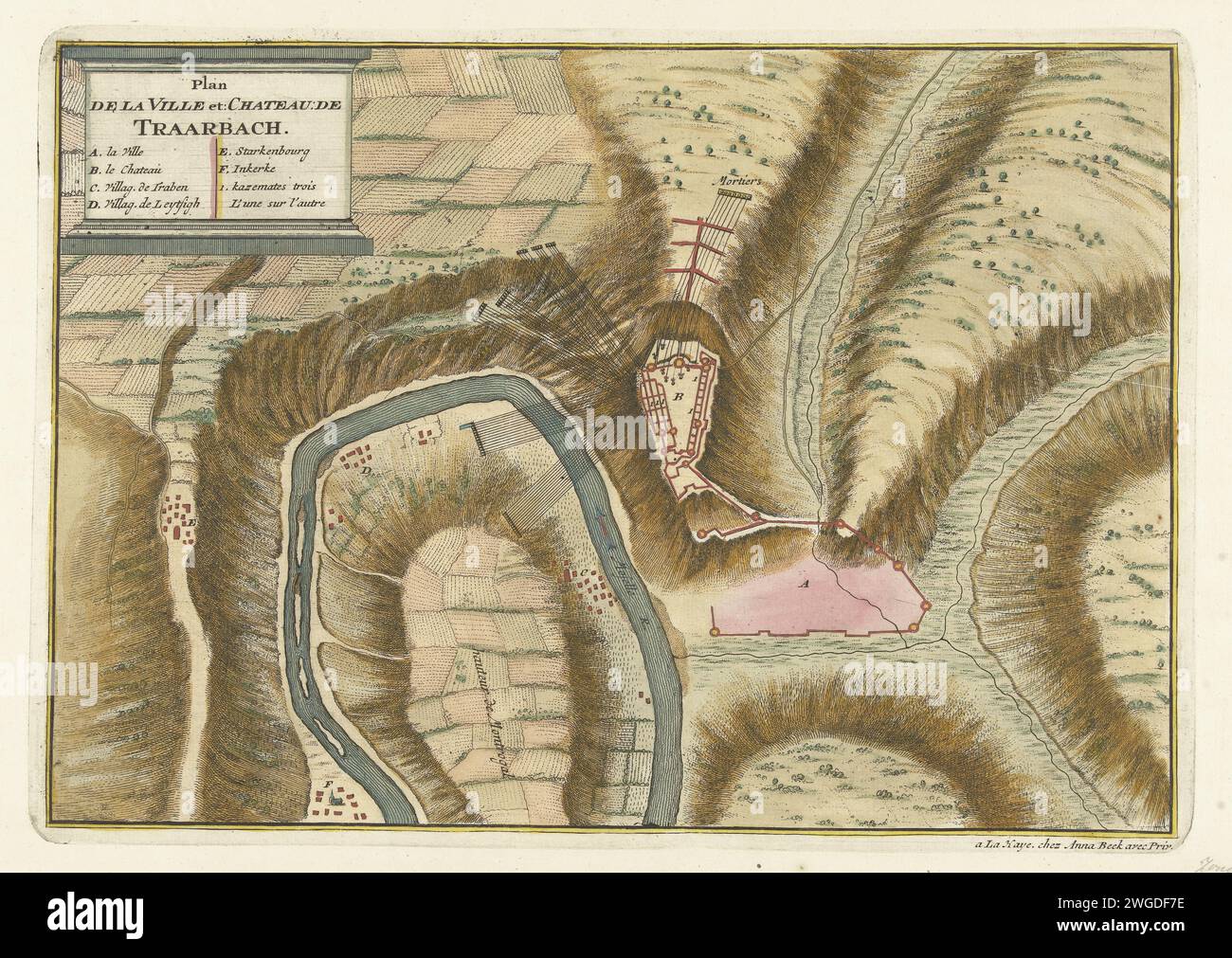 Map of the village and Castle of Trarbach, 1704, 1704 print Map of the ...