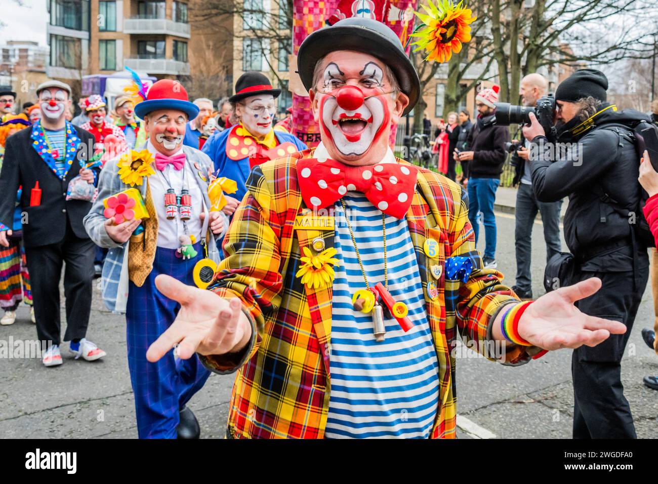 London, UK. 4 Feb 2024. Mattie leads procedings - Clowns Service ...