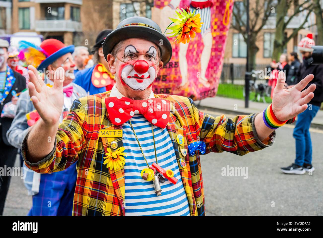 London, UK. 4th Feb, 2024. Mattie leads procedings - Clowns Service ...