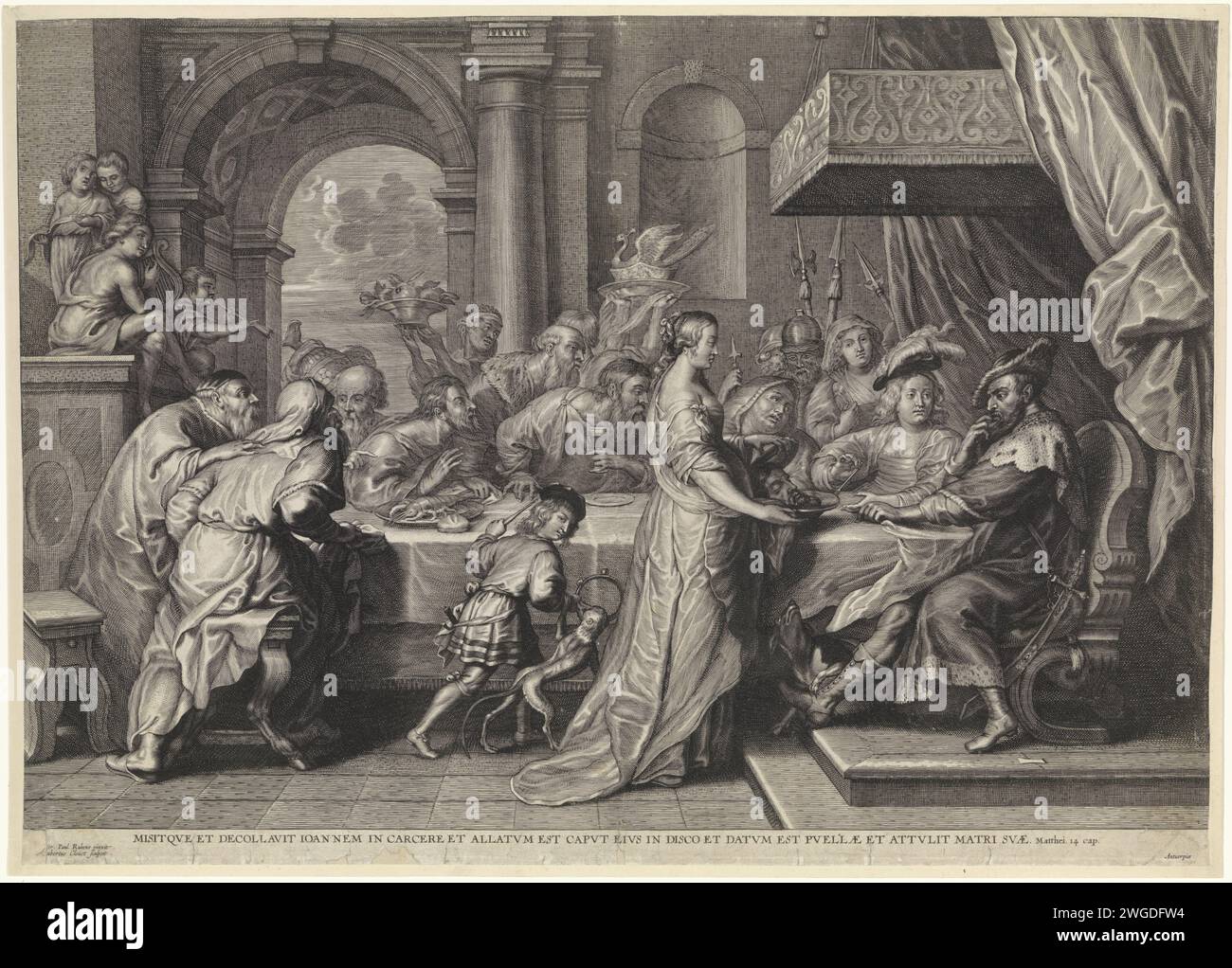 Salome brings Herodias the head of Johannes de Doper, Albertus Clouwet ...