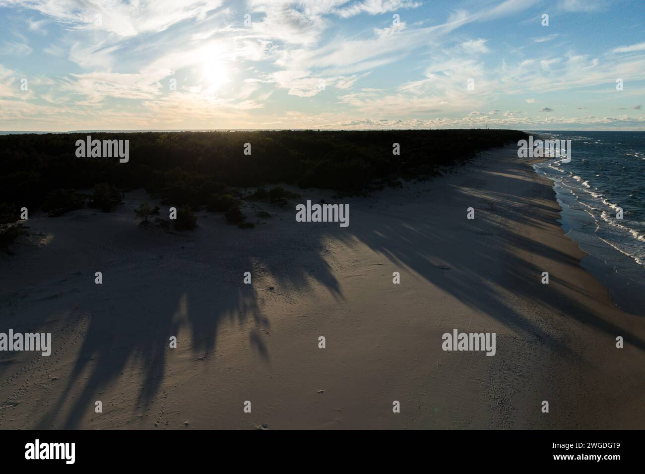 Beautiful wild beaches in HelWild beach in baltic sea. Aerial view of ...