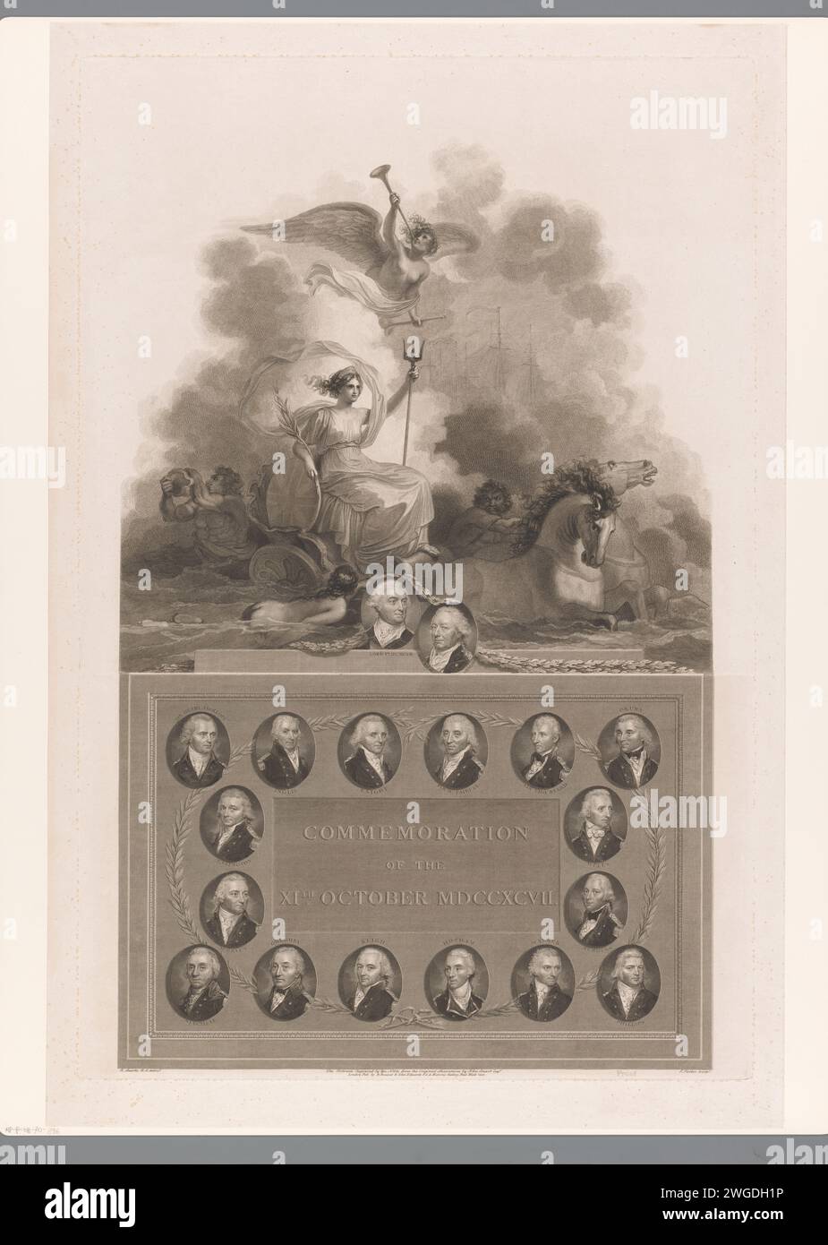 Personification of Britannia and eighteen portraits on a placard, James ...