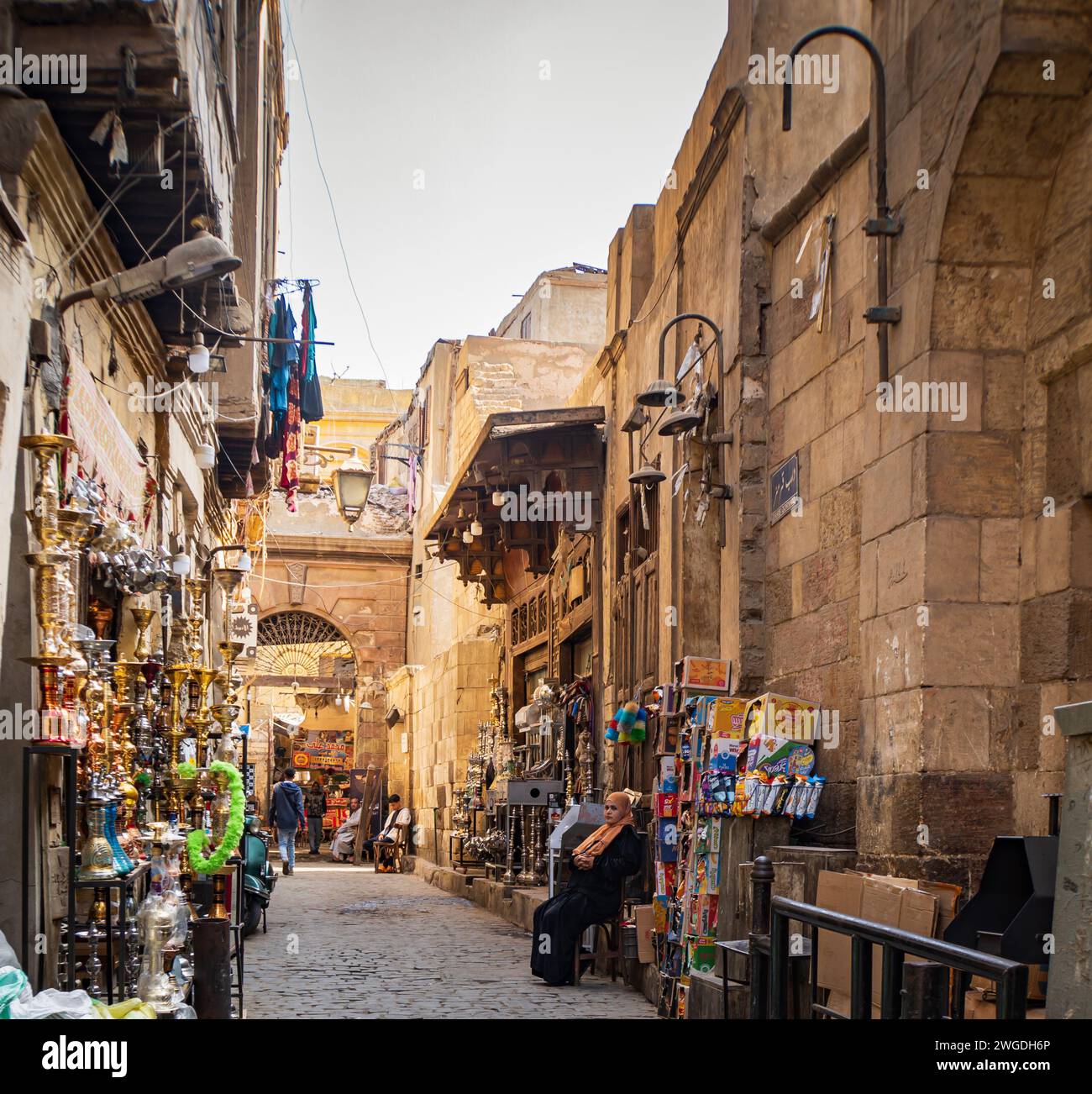 historic narrow streets and alleys in Fatamin or Medieval Cairo Stock ...