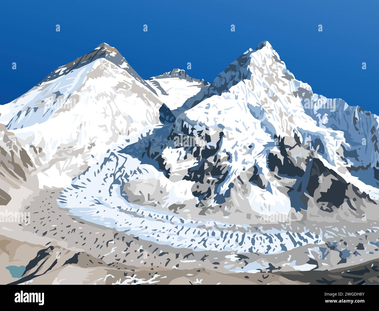 mount Everest Lhotse and Nuptse from Nepal side as seen from Pumori base camp, vector ...