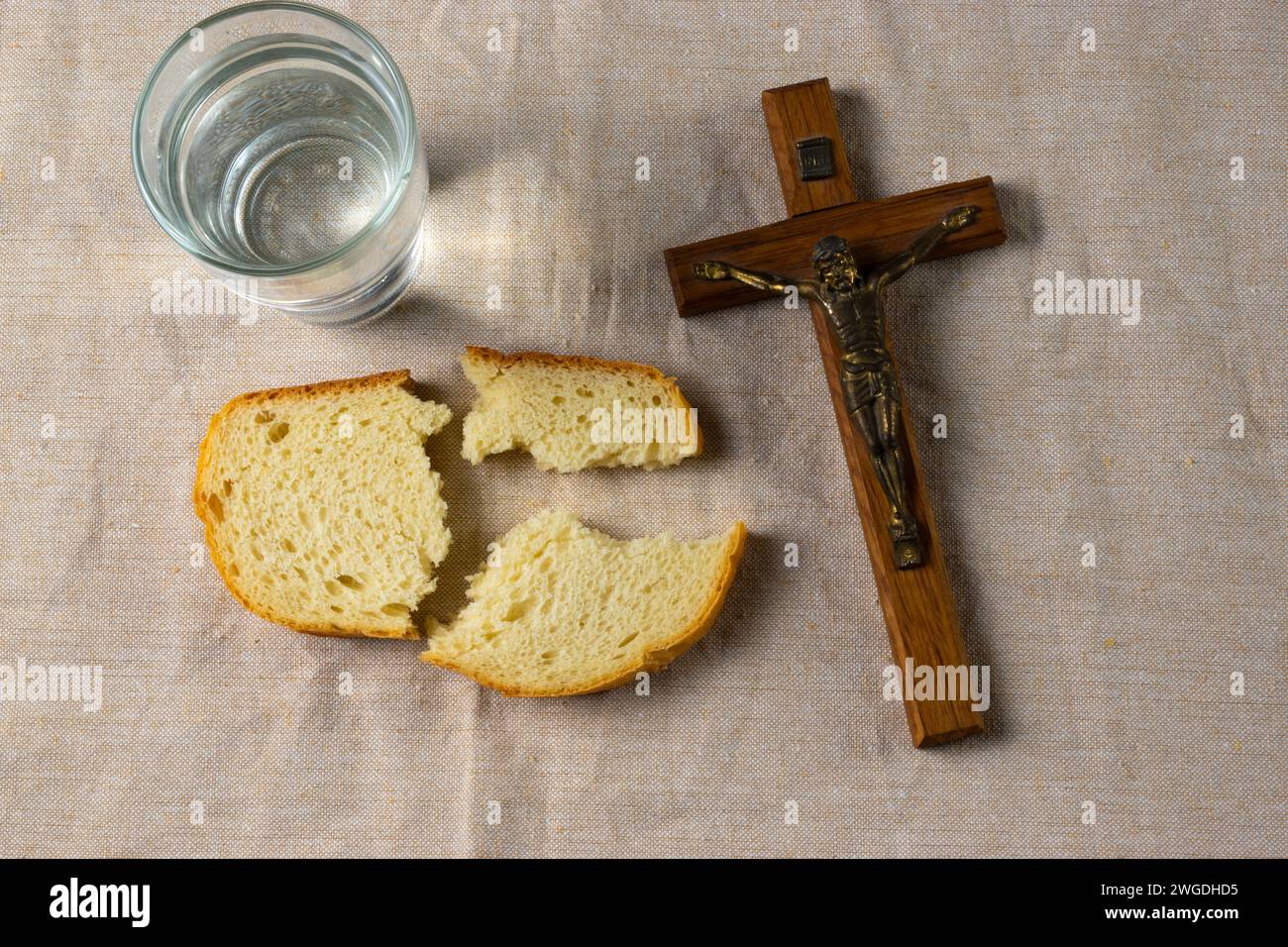 Lent season - Bread, water and bible Stock Photo - Alamy