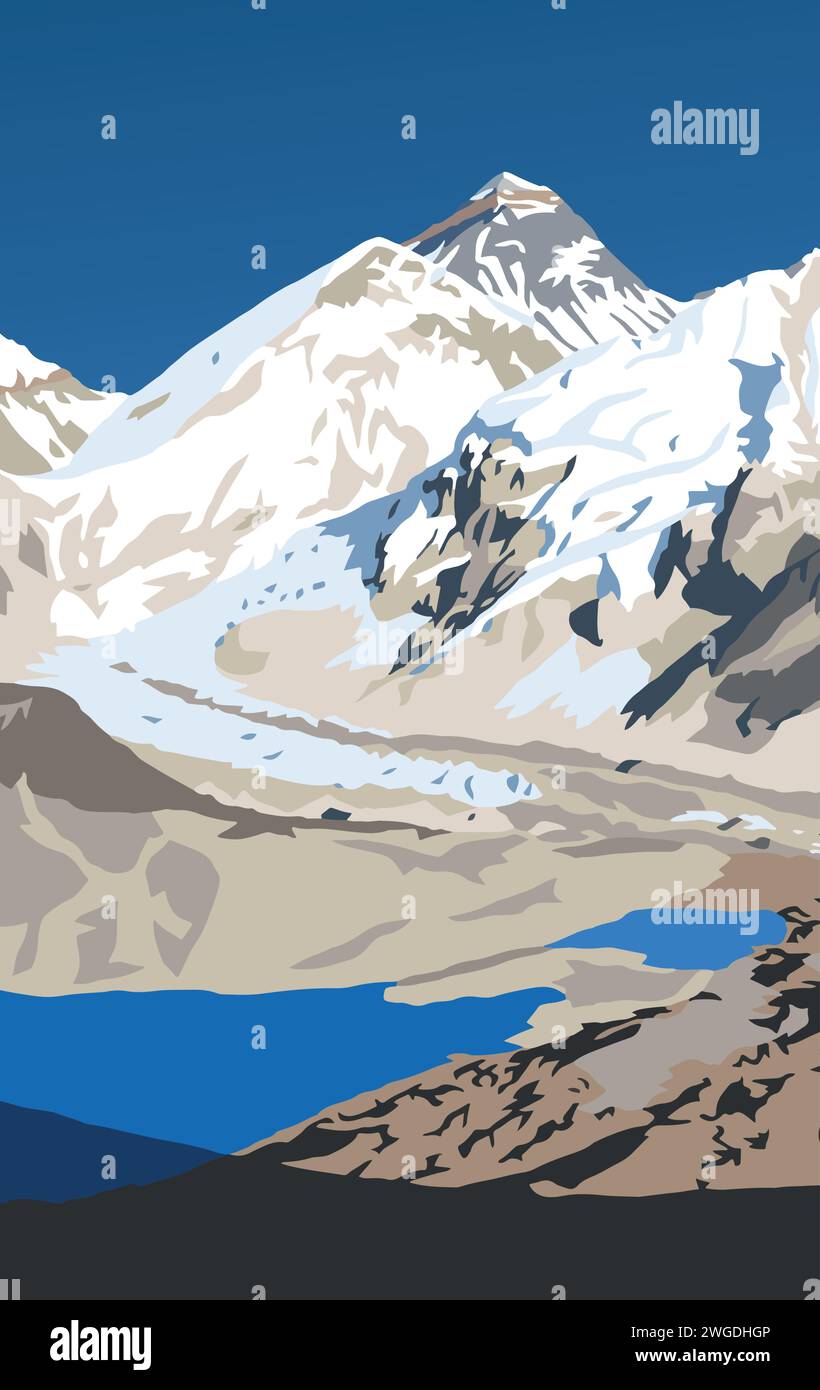 mount Everest from Nepal side as seen from Kala Patthar peak, vector ...