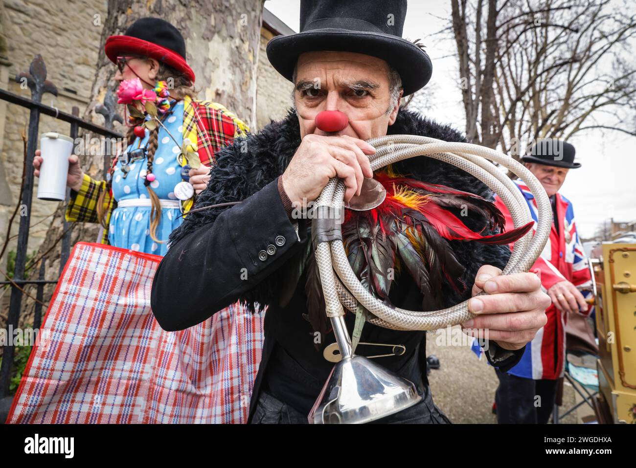 London, UK. 04th Feb, 2024. Clowns gather in their costumes at ...