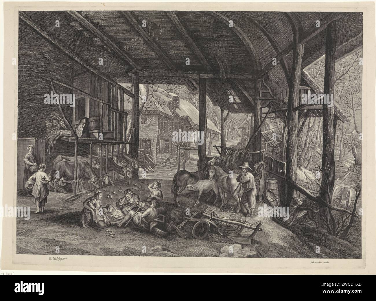 Interior of a cowshed in the winter, Petrus Clouwet, After Peter Paul ...