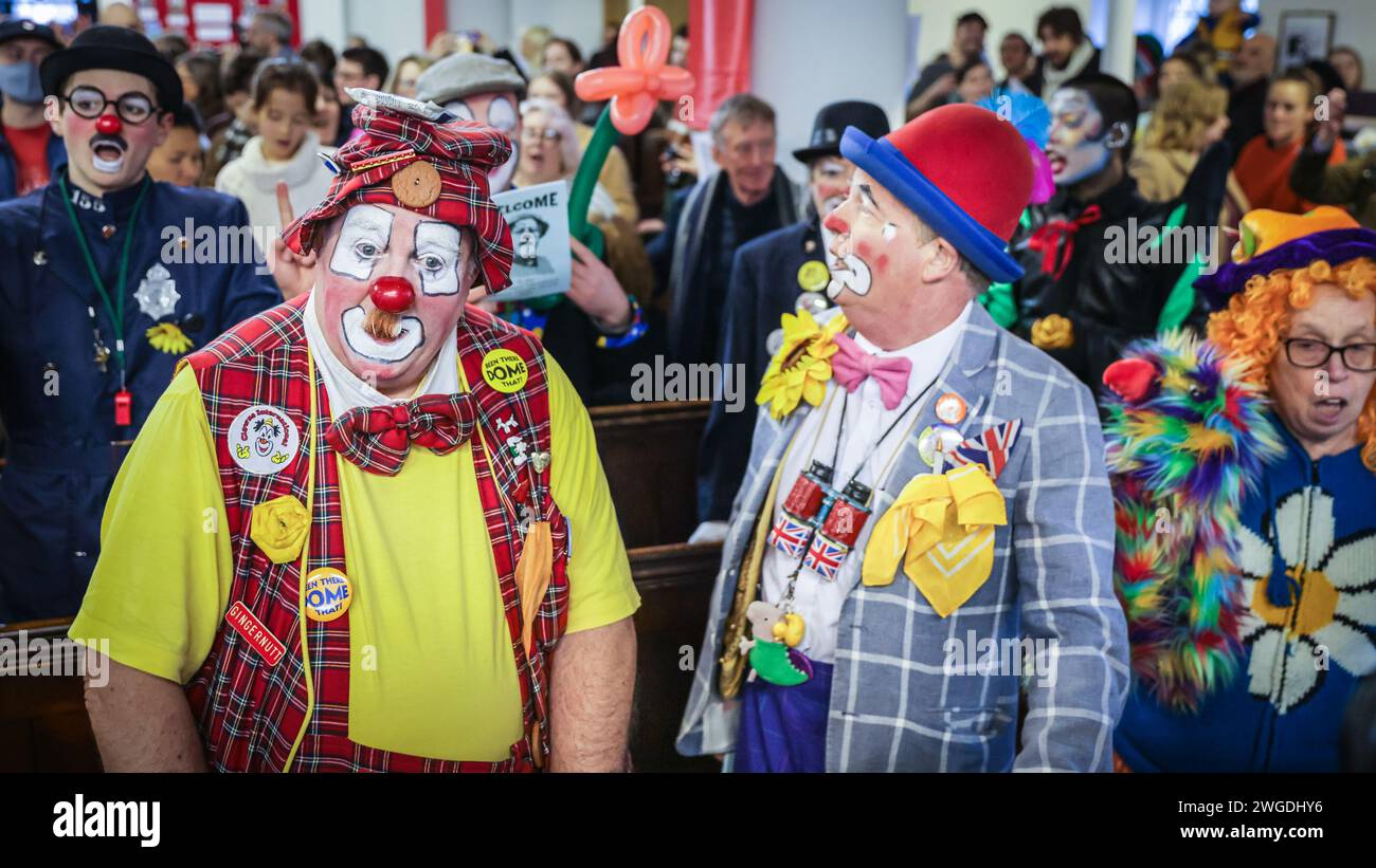 London, UK. 04th Feb, 2024. Clowns gather in their costumes at ...