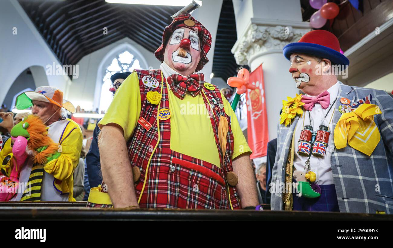 London, UK. 04th Feb, 2024. Clowns gather in their costumes at ...