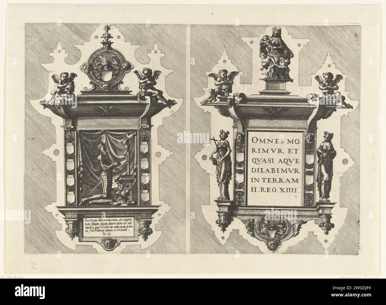 Twee Epitafen met inscription "So God loved the world (...), 1557 print ...