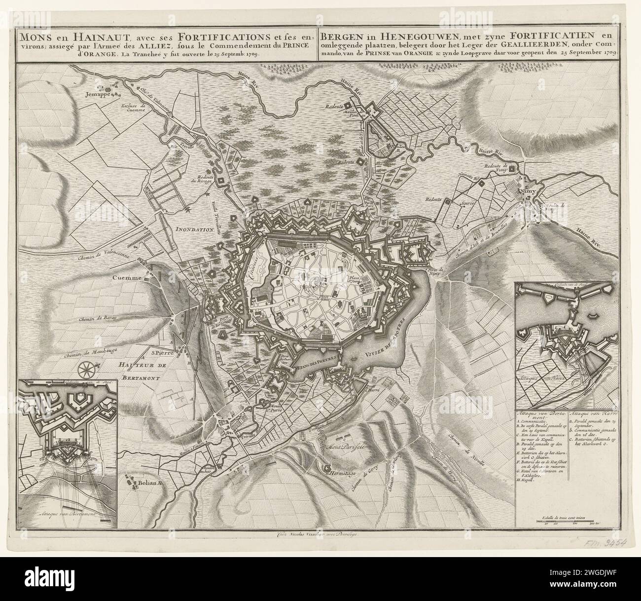 Siege of Mons, 1709, 1709 - 1720 print Map of the siege of Mons (Bergen ...
