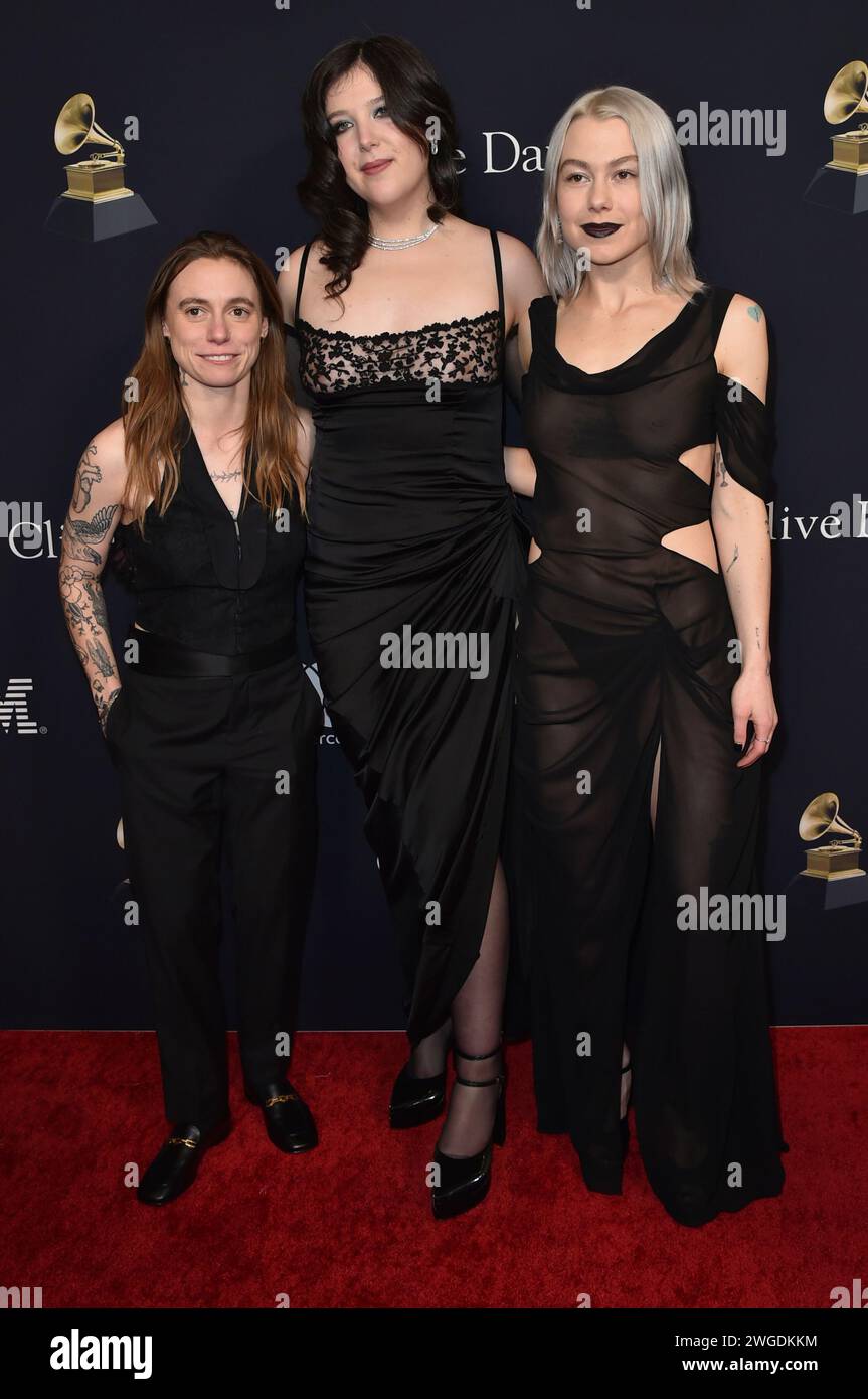 EDS NOTE: NUDITY - Julien Baker, from left, Lucy Dacus, and Phoebe Bridgers of boygenius arrive ...
