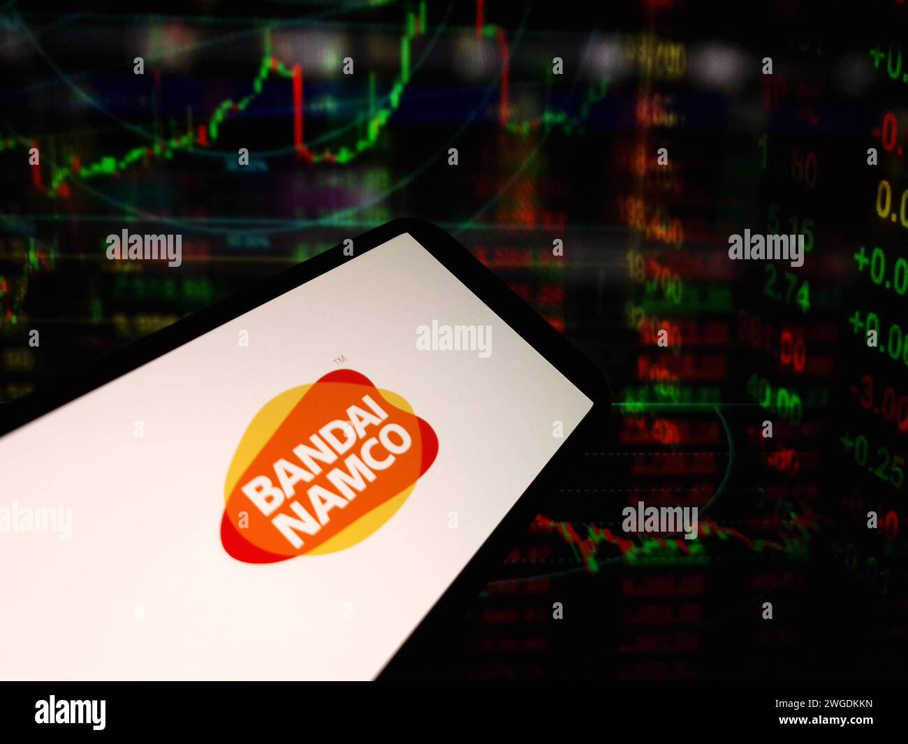 Konskie, Poland - January 31, 2024: Bandai Namco company logo displayed ...