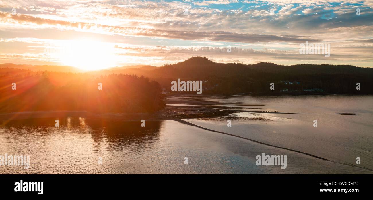 Dramatic Sunset in a small town on West Coast of Pacific Ocean. Port ...