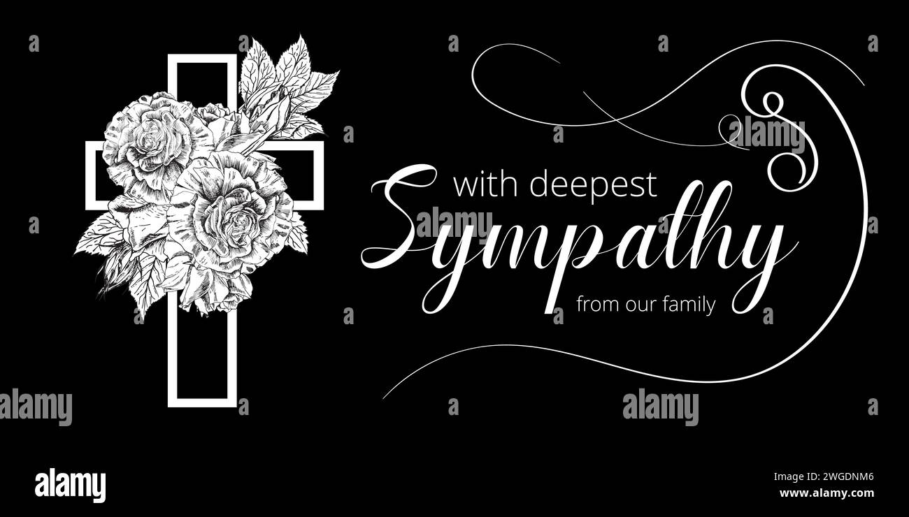 Modern Condolences Card With Sketch Of Roses Flowers Memories And