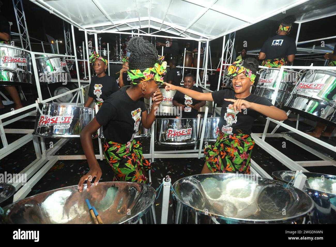 PORT OF SPAIN - JAN 14: Members of Phase II Junior Steel Orchestra ...